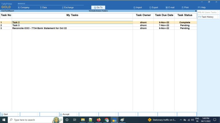 TDL for Task Manager in Tally or Task Reminder in Tally