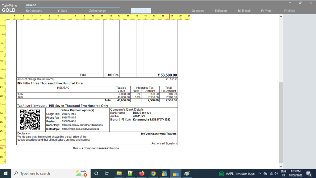 Print GPay, Paytm, PhonePe, UPI, QR Code on Tally Invoice