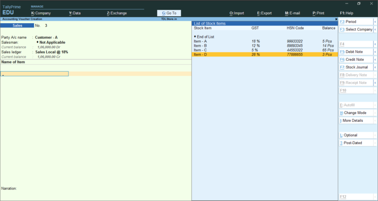 Display HSN Code & GST Rates on Tally Voucher Entry
