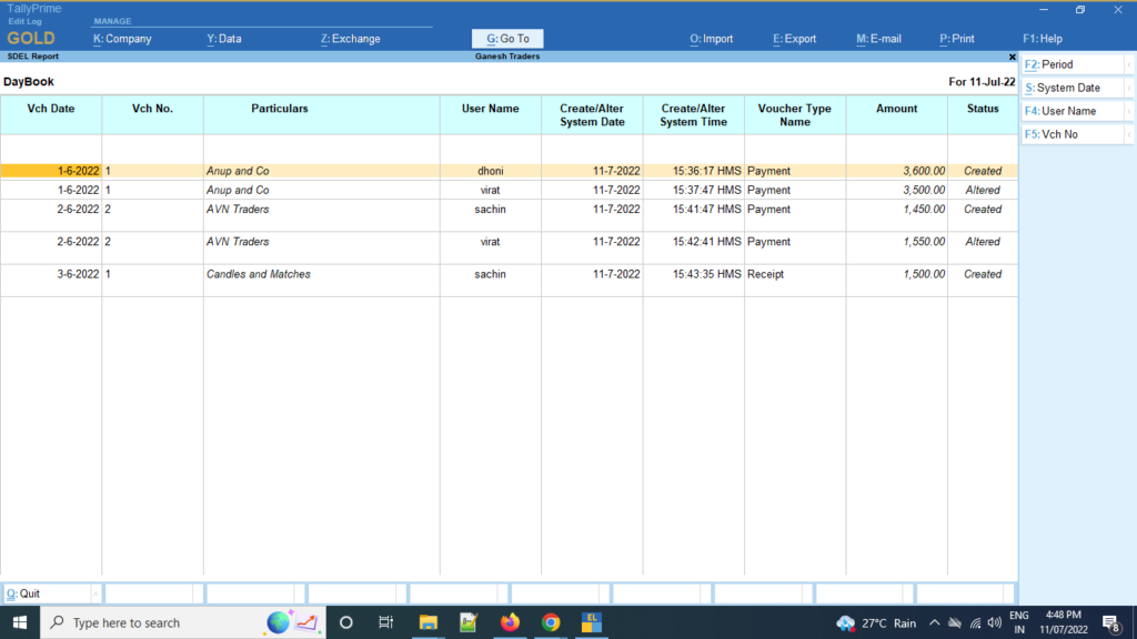 TDL for System Date Wise Create & Alter Log in Tally