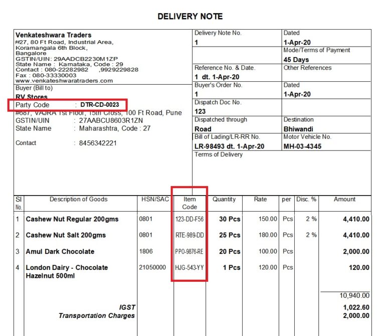TDL for Print Party & Item Codes on Invoice | download free trial
