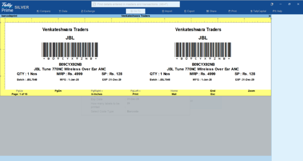 TDL for Barcode Label Printing in TallyPrime | Download Free Trial