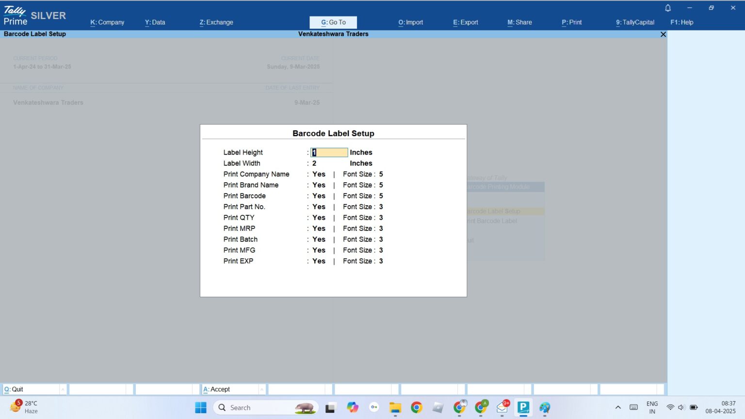 TDL for Barcode Label Printing in TallyPrime | Download Free Trial