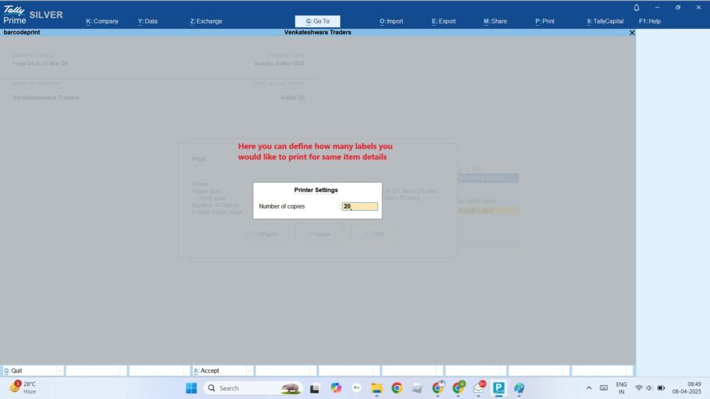 TDL for Barcode Label Printing in TallyPrime | Download Free Trial